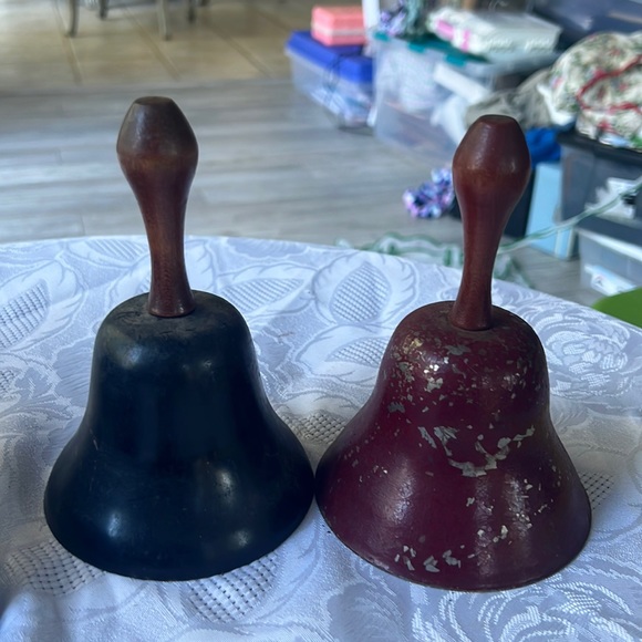 Vintage | Accents | Vintage Black And Red School Bells Metal Hand Bells ...
